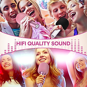 MAONO Bluetooth Karaoke Microphone, MKP100 Portable 3-in-1 Wireless Handheld Mic with 8 Magic Sounds for Car Travel Home Party, Music Recording, AUX, Duet Singing, Gift for Kids Adults (Rose Gold)