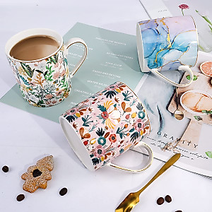 WAVEYU Ceramic Mug for Women Mom, Cute Coffee Water Mug Cup for Mother's Day from Daughter Son for Home Office, Decorative Coffee Tea Cup for Girls Teachers Colleagues, 14 oz, White Flower