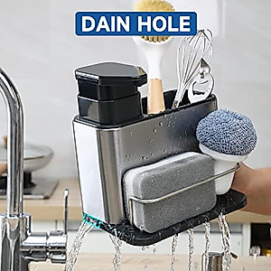 BIARTS Soap Dispenser for Kitchen Sink, 3-in-1 Sponge Holder for Kitchen Sink Caddy, Stainless Steel Kitchen Sink Organizer Tray Drainer Rack, Rustproof Dish Soap Dispenser Brush Holder Countertop