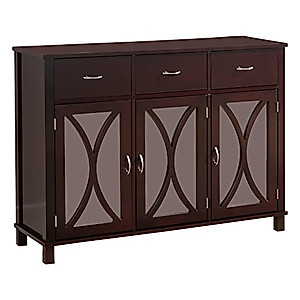 Kings Brand Furniture - 3-Door Sideboard Buffet Server Cabinet, Mirrored Doors/Espresso