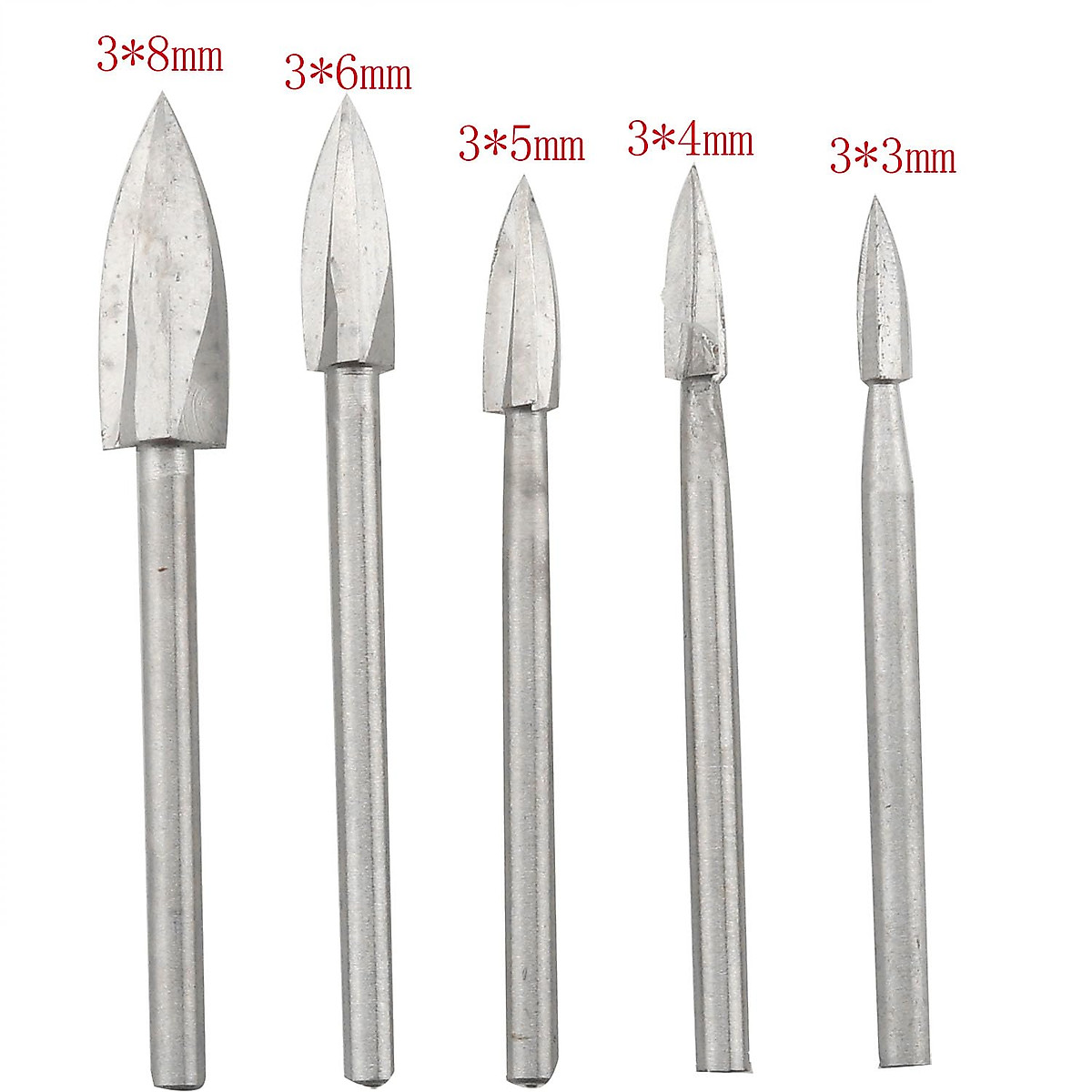CHENJIN 1 Set Electric Milling Cutter 5-Piece Set 3 to 8mm Engraving Grinding Wood Crafts Rotary Tool Wood Carving Drill Bit Kit