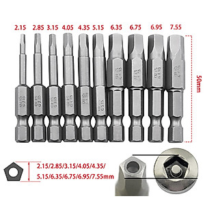 Saipe 10-Piece Magnetic Pentagon Head Screwdriver Bit Set Metric Sizes 1/4 Inch Hex Shank 5 Sided Security Tamper Proof Screw Driver Drill Bits, 50mm/2inch Length for Power Drills and Impact Drivers