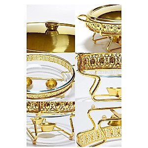 WCCCW Stainless Steel Chafing Dish 2 Quart Full Size Buffet Chafer Set with Water Pan, Food Pan, Fuel Holder and Lid for Buffet, Weddings, Parties,Gold