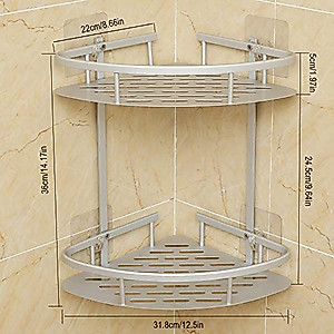 Hawsam No Drilling Bathroom Corner Shelves, Aluminum 2 Tier Shower Shelf Caddy Adhesive Storage Basket for Shampoo (Corner)