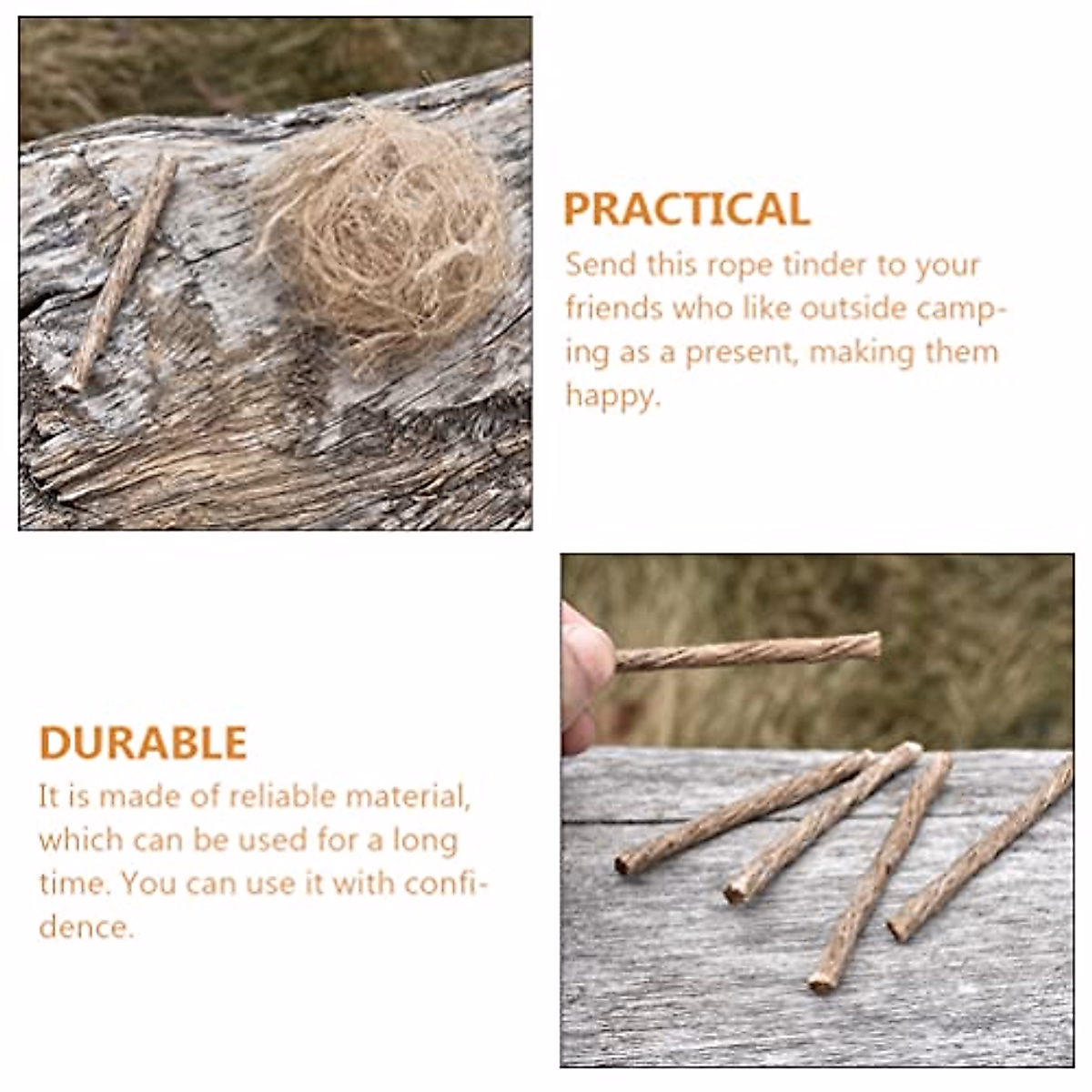 Abaodam 30Pcs Fire Wick Hemp Cord Hemp Fire Starter Tinder for Fire Starting When Camping Hiking Trekking Outdoor Accessory