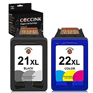 COCCINK 21XL 22XL Ink Cartridge Replacement for HP Ink 21 22 XL for Deskjet F4180 F2210 D1560 D1530 D1420 D1520 3915 3930 PSC 1410 Officejet 4315 J3680 Combo Pack (1 Black 1 Tri-Color)