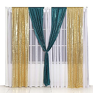 SquarePie Sequin Curtain 2 Panels 2FT x 8FT Gold Backdrop for Wedding Party Christmas