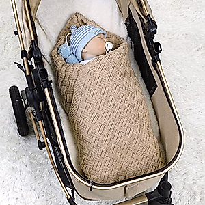 LAWKUL Baby Crochet Blankets Knit Baby Blanket Waffle Weave Cellular Newborn Swaddle Receiving Cable Knit Blanket for Boys and Girls Gender Neutral Camel Blankets Size 40X30 Inches