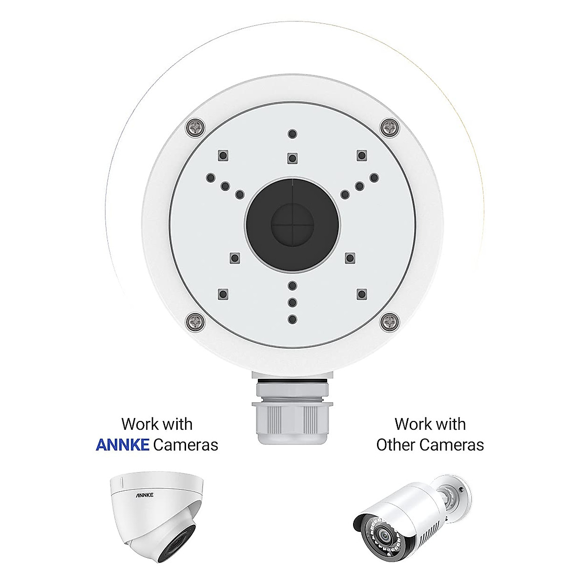 ANNKE Universal Junction Box Mount Bracket for Bullet Dome Turret PTZ Security Cameras Outdoor Waterproof Aluminum Wall Ceiling Mount Hide Cables