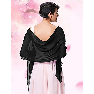 Kate Kasin Black Chiffon Bridal Evening Party Scarves Shawls for Formal Dress