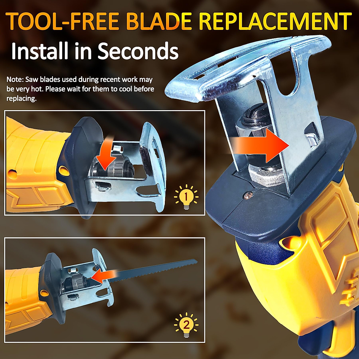 Reciprocating Saw Compatible with DeWalt 20V Battery, Brushless Power Cordless Recipro Saw, 0-3500SPM Variable Speed, Tool-free Blade Change, 4 Saw Blades Kit for Wood/Metal/PVC Cutting, Tool Only