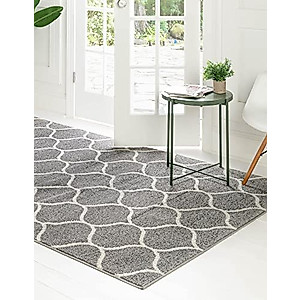 Unique Loom Trellis Frieze Collection Area Rug - Rounded (4' 1" x 6' 1", Light Gray/ Ivory)