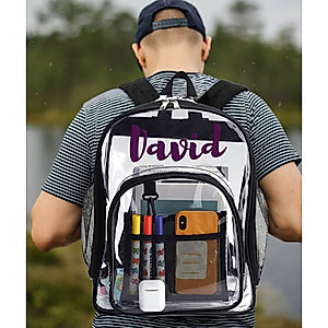 Personalized Clear Backpack, Heavy Duty Clear Bookbags, Custom Name Backpacks See Through Backpack for School, Travel,Work