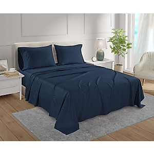 100% Egyption Cotton King Solid Sheet Set & Striped Sheets Set of 2 Combo- 800 Thread Count Sateen Weave KIng Size Solid Sheets & Striped Sheets, Deep Pocket Cotton Bedsheets - Dark Denim