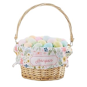Personalization Universe Personalized Easter Flowers Hand-Woven Easter Basket with Folding Handle, Baby's First Easter, Perfect for Basket Stuffers, Girls - Natural