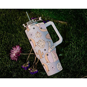VTER Western Halloween Tumbler 40oz With Handle and Straw, Howdy Ghouls 40oz Tumbler, Cowgirl 40oz Stainless Steel Tumbler, Halloween Cup, Insulated Stainless Steel Tumbler (V2 pink dusk)