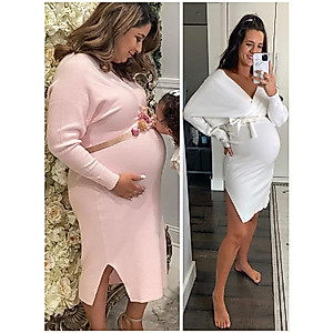 Chang Yun Women's Long Maxi Sweater Dresses Sexy Wrap Batwing V Neck Slit Open Back Holiday Bodycon Dress with Belt