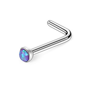 Ruifan 4PCS 22G 316L Surgical Steel 2mm Jeweled Mix Color Opal Nose L Shaped Studs Rings Pin Piercing Jewelry