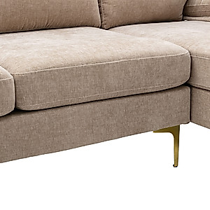 U Shaped Sectional Sofa with Double Extra Wide Chaise Lounge, 110.63" Soft Velvet Upholstery Couches with Solid Wood Frame, Detachable Cover & Armrest and Golden Color Metal Feet, Easy to Install