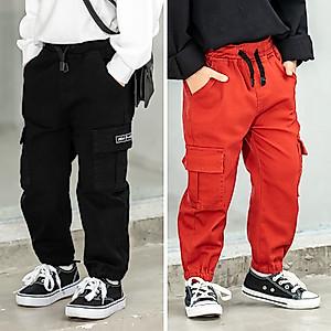 MINI PANDA Toddler Boy Pants, Little Boys 2-Pack Pull On Pants (Black+Red, 4T)