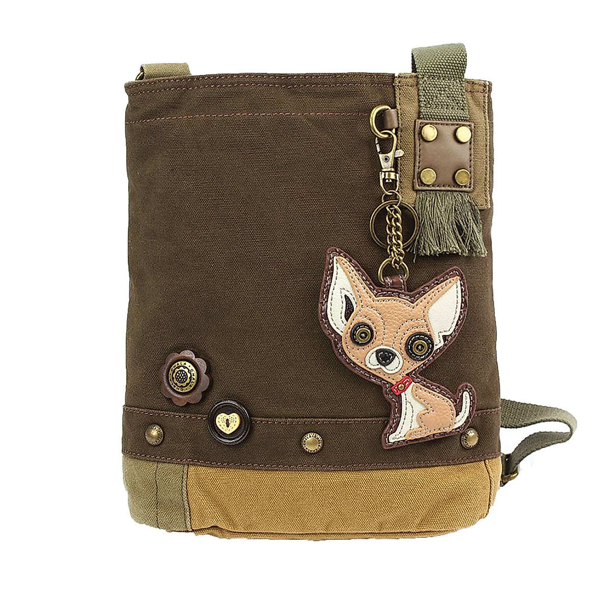 Chala Patch Cross-Body Women Handbag, Canvas Messenger Bag - Chihuahua - Dark Brown