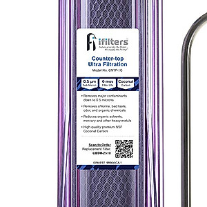 iFilters Countertop Ultra Drinking Water Filter for VOCs Cysts Pesticides Herbicides Chlorine Taste & Odor - Clear (CNTP-1C)