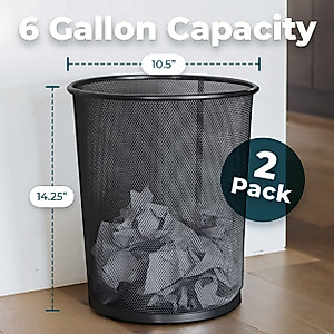 Greenco Small Round 6 Gallon Black Mesh Trash Cans for Home or Office, Set of 2