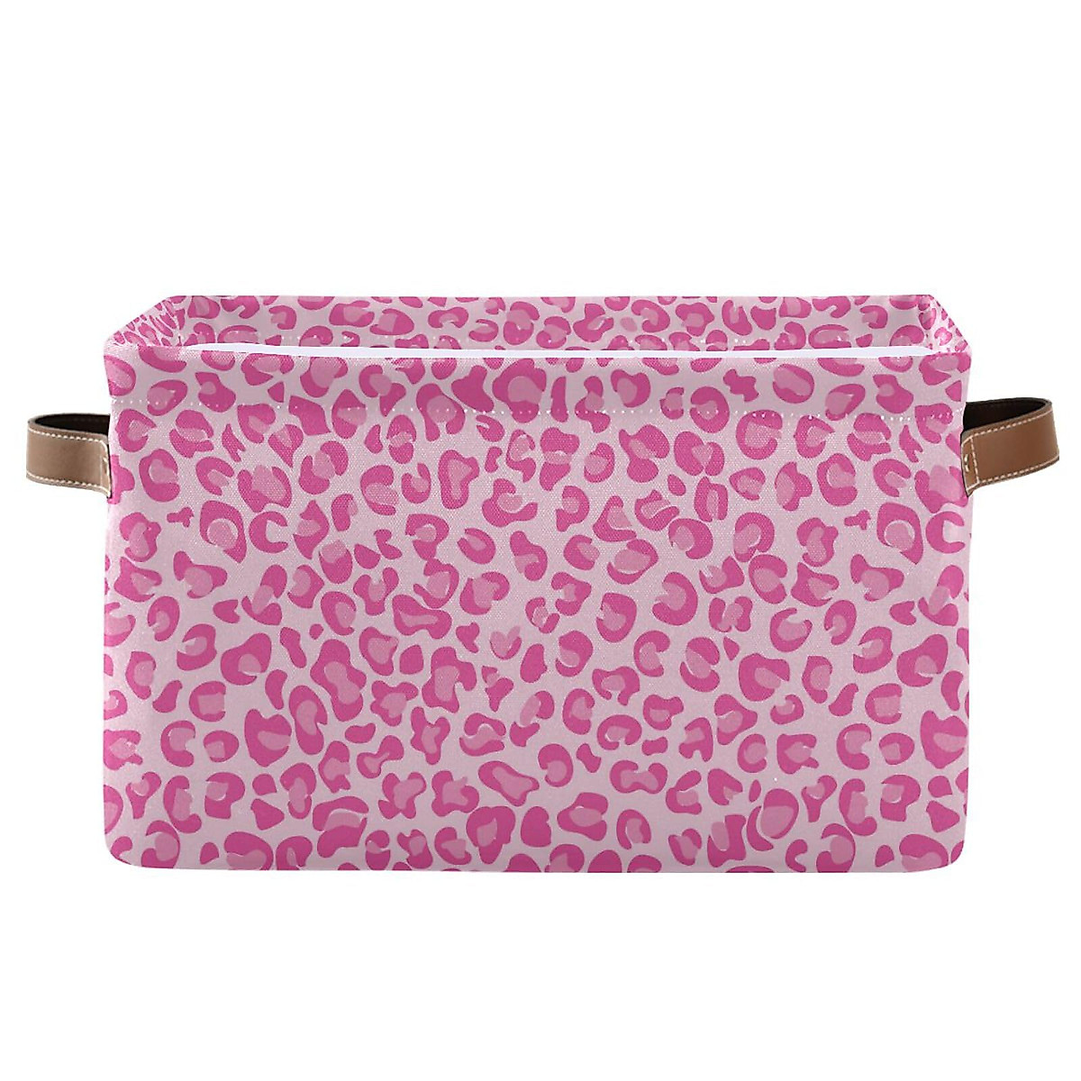 YETTASBIN Pink Leopard Storage Basket 1pc, Large Collapsible Toys Clothes Organizer, Durable Canvas Storage Bin with Handle for Shelves Closet Laundry Home Office Decor