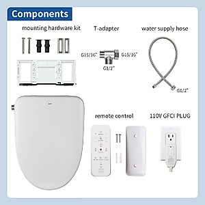 R&T Elongated Smart Bidet Seat with Air Dryer Warm Water Heated Toilet Seat Remote Control | Stainless Steel Spray Nozzle | White Nightlight | Deodorizer (V3200)