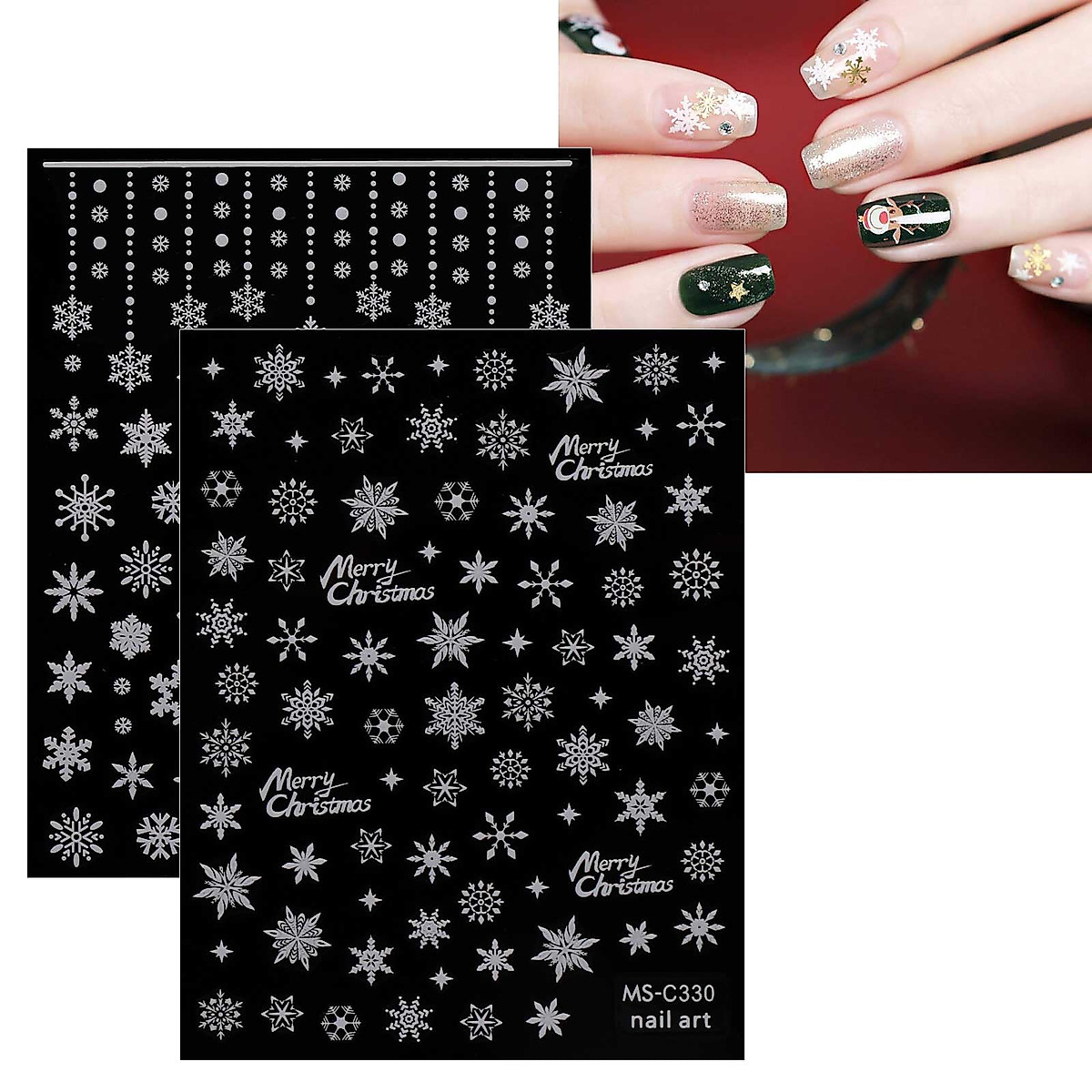 JMEOWIO 9 Sheets Christmas Nail Art Stickers Decals Self-Adhesive Pegatinas Uñas Snowflake Xmas Winter Holiday White Nail Supplies Nail Art Design Decoration Accessories