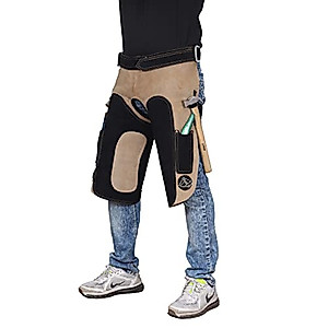Rekhi International Professional Farrier Apron Chaps, Horse shoe, Leather for men, Black on Beige, 25'' inches 63 cm