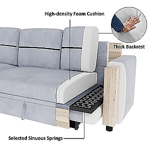 Ucloveria Sectional Sofa Couch, 82" Sleeper Sofa Bed with Reversible Storage Chaise Pull Out Couch Bed for Living Room L-Shape Lounge 2 in 1 Futon Sofa with Two Cup Holder, Grey