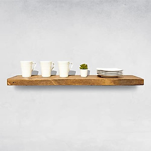 URBANDI, Rustic Floating Shelves, Set of 2, Hidden Bracket, Solid Wood, Heavy Duty, Wall Mounted Shelves, (Brown, 48Wx12D)