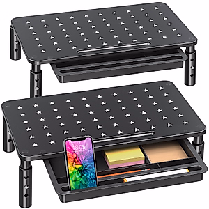 Zimilar 2 Pack Monitor Stand Riser with Drawer - 3 Height Adjustable Monitor Stand with Unique Star Mesh, Metal Monitor Riser for Computer Laptop Notebook Printer
