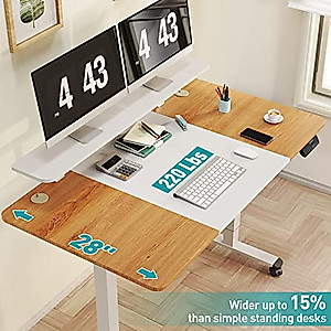WOKA 55 x 28 Inch Dual Motor Electric Standing Desk, 2-Tier Height Adjustable Stand up Desk, Sit Stand Desk with Memory Controller, Adjustable Desks for Home Office, Motorized Desk with Splice Board
