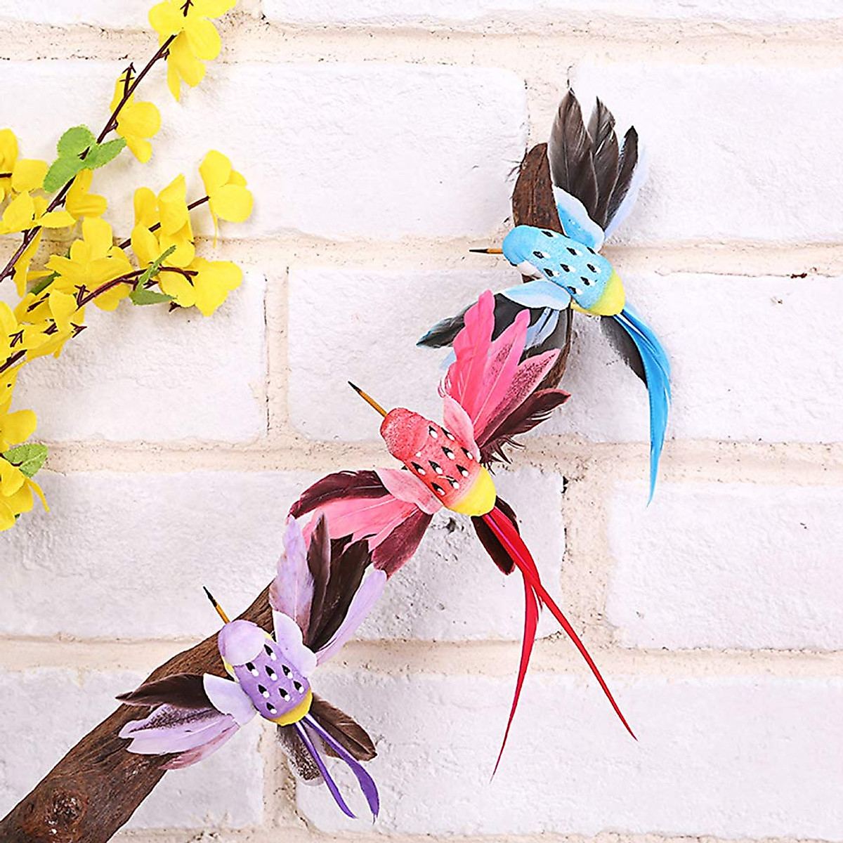 Oeey 12 Pcs Artificial Foam Hummingbird Feather Bird Figurine Simulation Feather Bird Ornaments for DIY Craft Wedding Decoration Home Garden Party Christmas Tree Embellishing Metal Clip