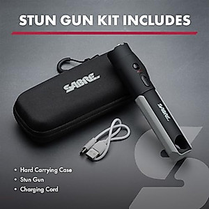 SABRE 2-in-1 Flashlight Design with Built-in Stun Gun, Powerful 1.76 µC Charge, 200 Lumen LED with 3 Modes; High, Low and Strobe, Rechargeable Battery, Hard Case and USB-C Charging Cord Included