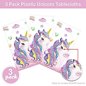 3 Pieces Unicorn Table Cloth Covers Disposable Unicorn Table Covers Larger Plastic Unicorn Tablecloths Rectangle Table Covers for Baby Shower Birthday Themed Party Supplies, 108 x 54 Inches