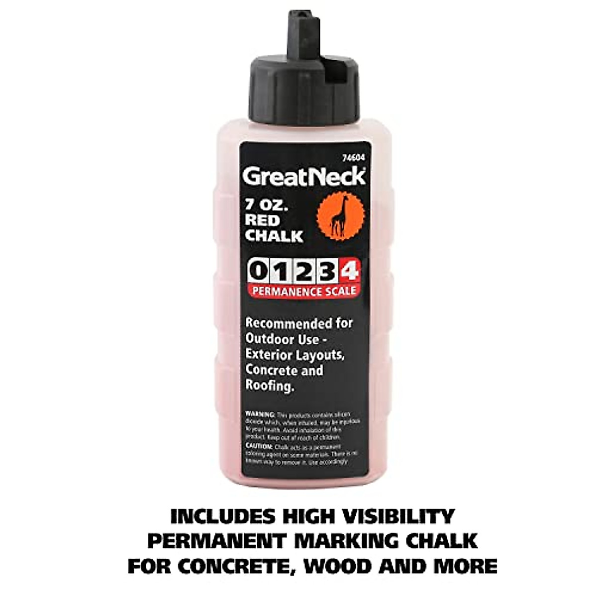 Great Neck 74602 6 To 1 Chalk Reel with Red Chalk, Retractable Chalk Line and Chalk Refill Bottle, Plumb Line Chalk Kit, Straight Line Tool