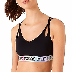 Victoria's Secret Pink Ultimate Strappy Sports Bra, Low Impact Bras for Women, Multi Black, (XL)