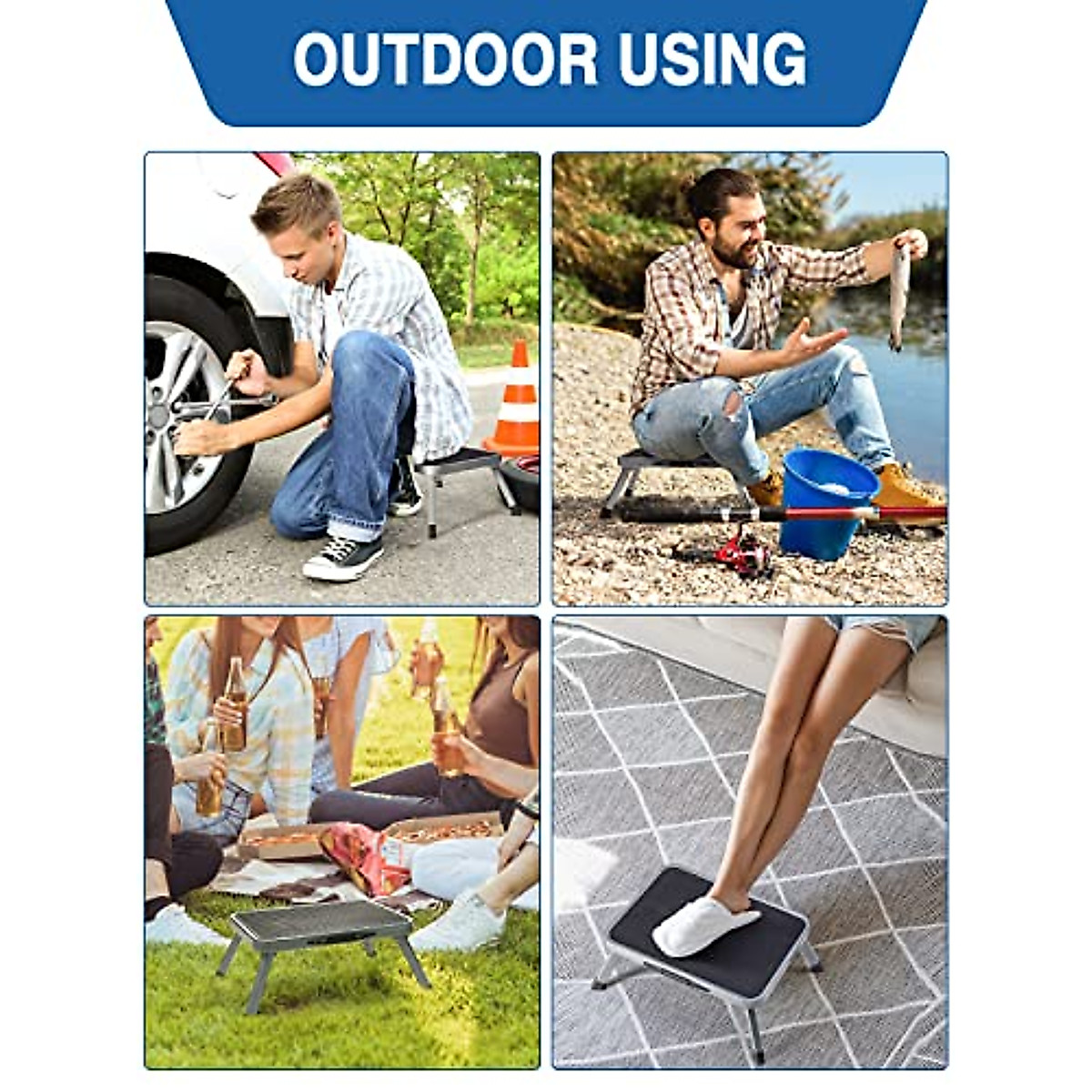 ACSTEP Step Stool 1 Step Folding Foot Stool Metal One Step Ladder Anti-Slip with Wide Pedal,330Ibs Foldable Step Stool for Adults RV Kitchen Closet Bedside Bed Stepping Stool