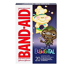 Band-Aid Brand Adhesive Bandages for Minor Cuts & Scrapes, Wound Care Featuring Disney's Elemental Characters, Fun Bandages for Kids and Toddlers, Assorted Sizes, 20 Count