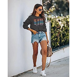 JINTING Yes I'm Cold Me 24:7 Sweatshirt Women Funny Letter Print Pullover Crewneck Long Sleeve Tops Grey