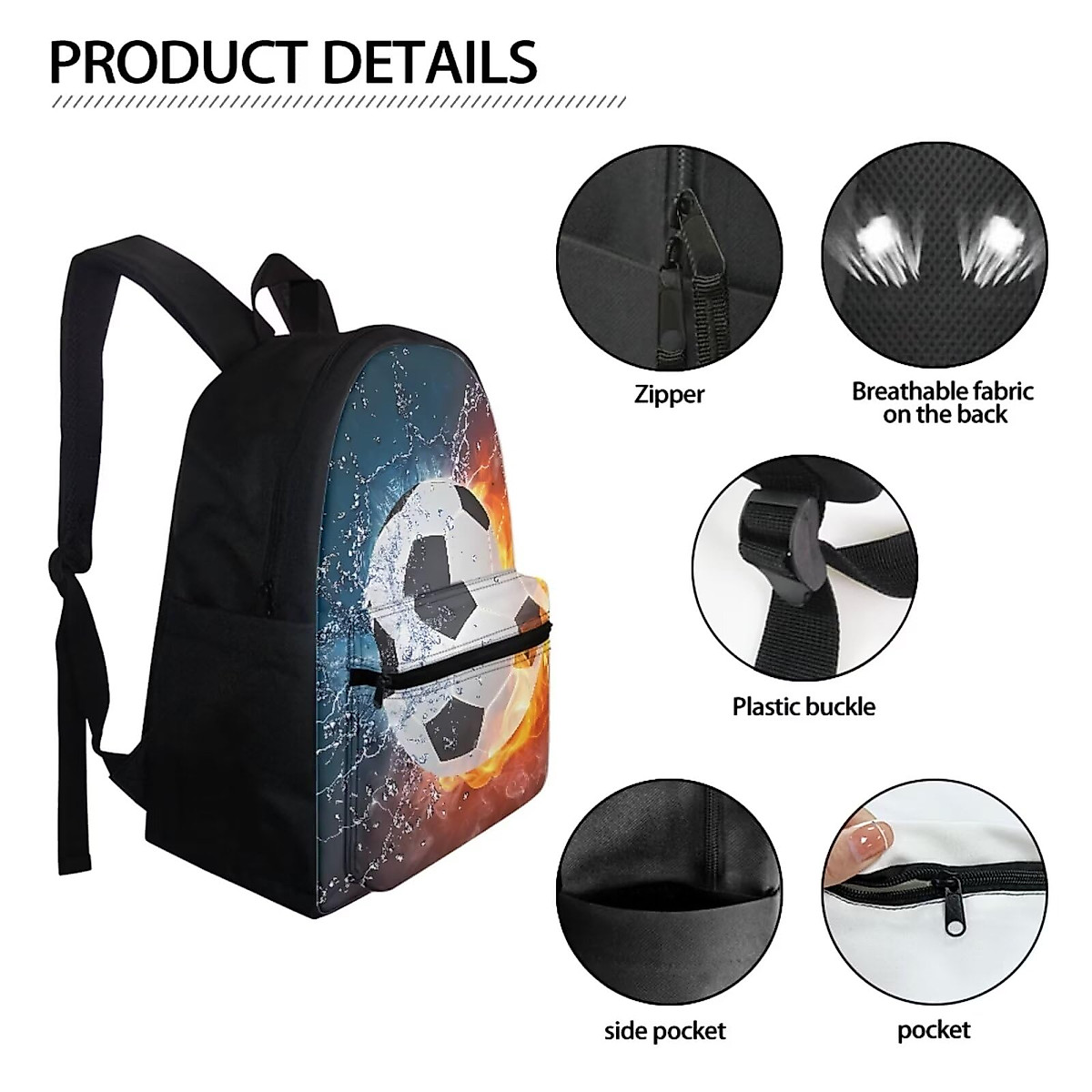 FOR U DESIGNS Teens Backpack Set 3 Piece Soccer Canvas Boys School Bags,Lunch Bags,Pencil Box 3 in 1