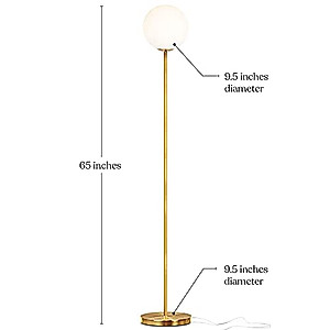 Brightech Luna LED Floor lamp, Modern Lamp for Living Rooms & Offices, Great Living Room Décor, Tall Lamp with Frosted Glass Globe, Mid Century Standing Lamp for Bedroom Reading - Brass/Gold