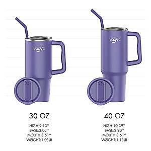WOOVO 40oz Tumbler with Handle, Purple Insulated Tumbler Cups with Lids and Straws, BPA Free Travel Mug with Handle, Reusable Double Wall Stainless Steel Water Mug, Slim Cup for Women Girl