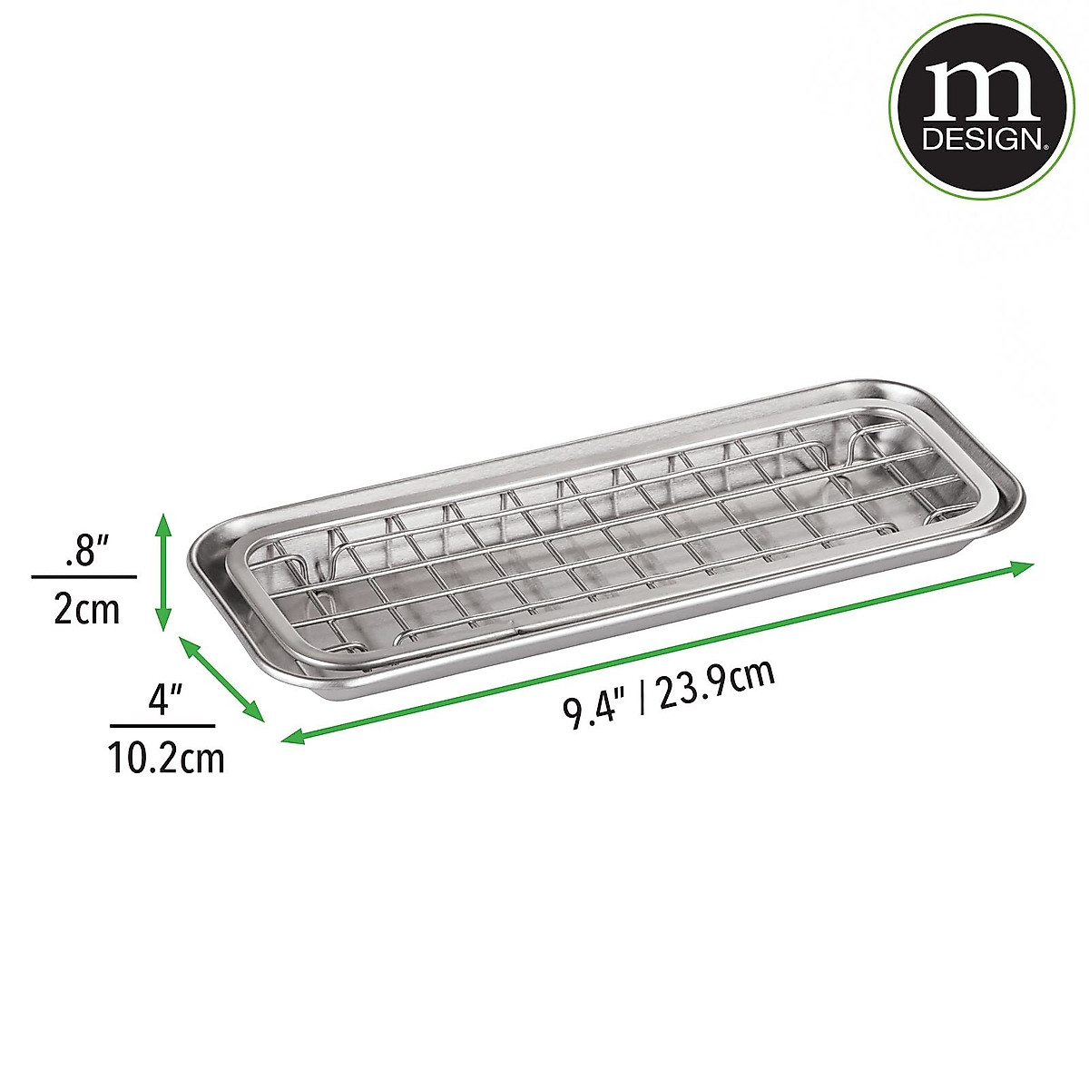 mDesign 2-Piece Sponge Tray for Kitchen Sink - Soap Holder for Kitchen Sink with Drainer Rack - Counter Caddy Dish for Scrubber and Sponges - Unity Collection - Brushed Chrome