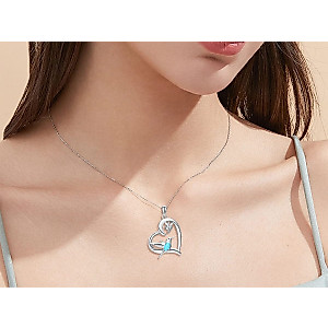 BETHZA Hummingbird Necklace 925 Sterling Silver Heart with Flower Pendant Genuine Turquoise Gemstone Hummingbirds Animal Jewelry Gifts for Women