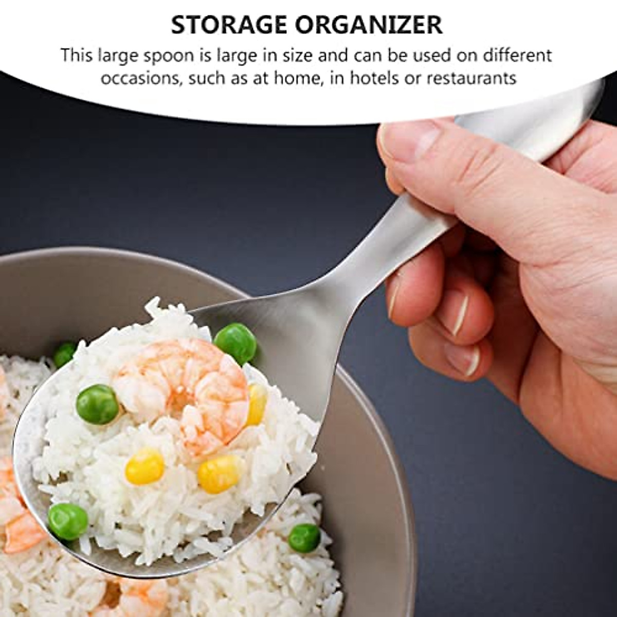 Cabilock Rice Paddle Spoon Non- Stick Food Serving Spoon Stainless Steel Rice Spoon Scoop Kitchen Utensils for Home Restaurant Hotel Silver