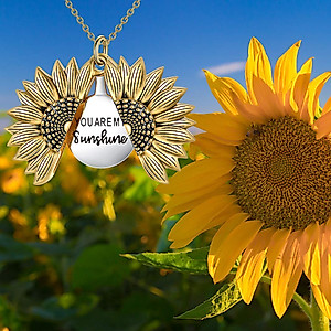 Sterling Silver Sunflower Locket Necklace You Are My Sunshine Engraved Pendant Necklaces Jewelry for Her (Gold)